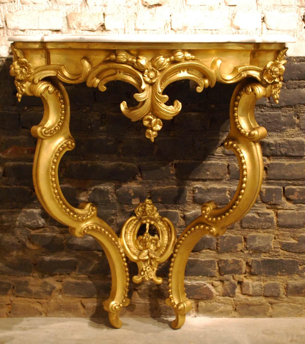 Antique 19th cty French Gold Leaf Gilded Baroque Console Table with ...