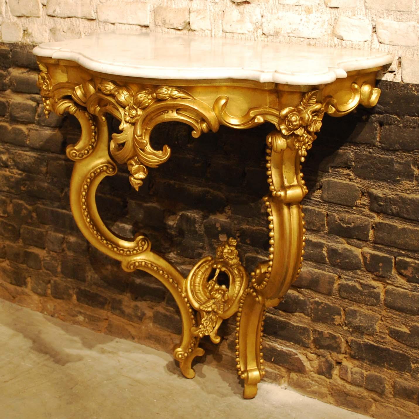 Antique 19th cty French Gold Leaf Gilded Baroque Console Table with ...