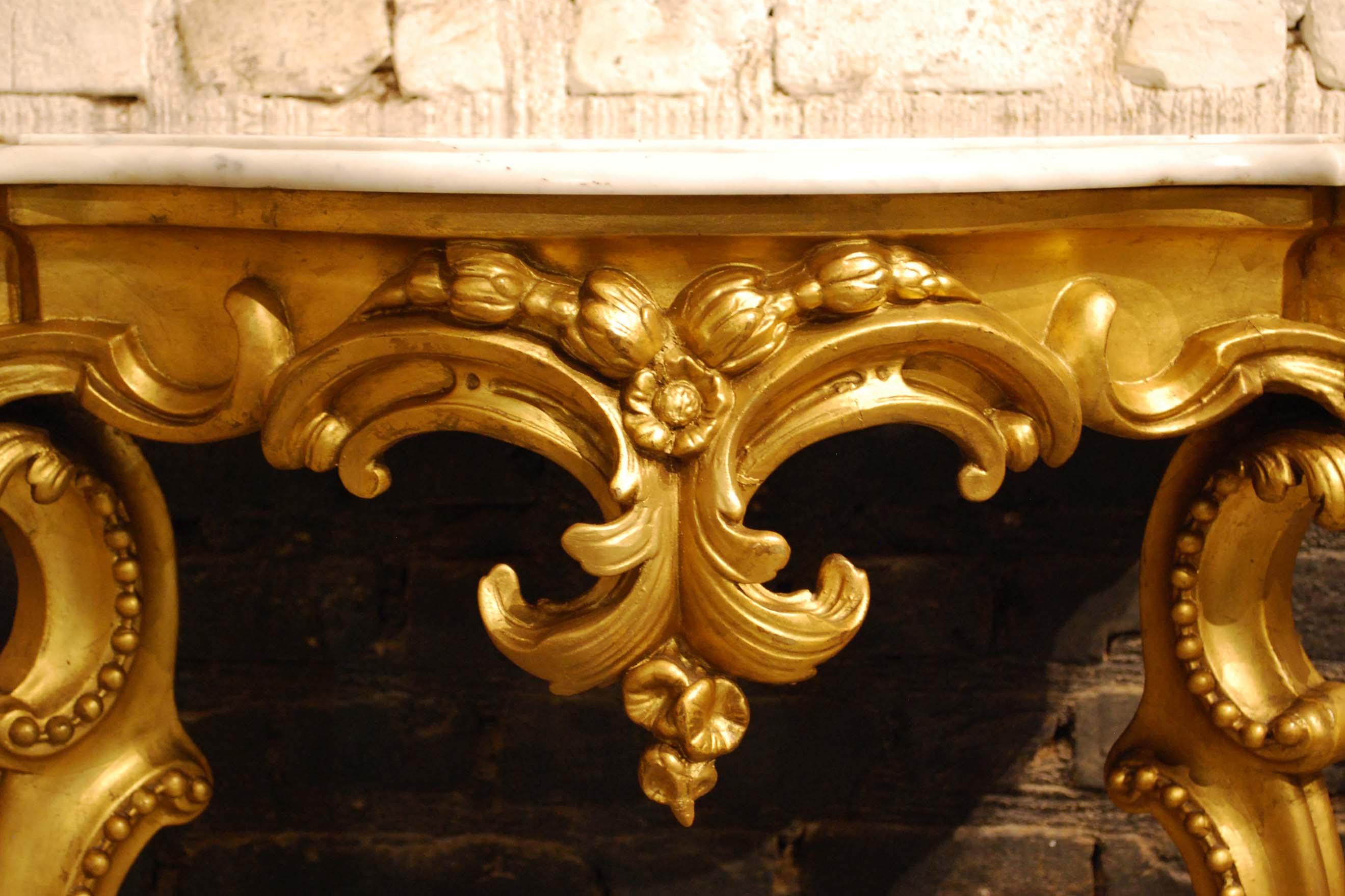 Antique 19th cty French Gold Leaf Gilded Baroque Console Table with ...