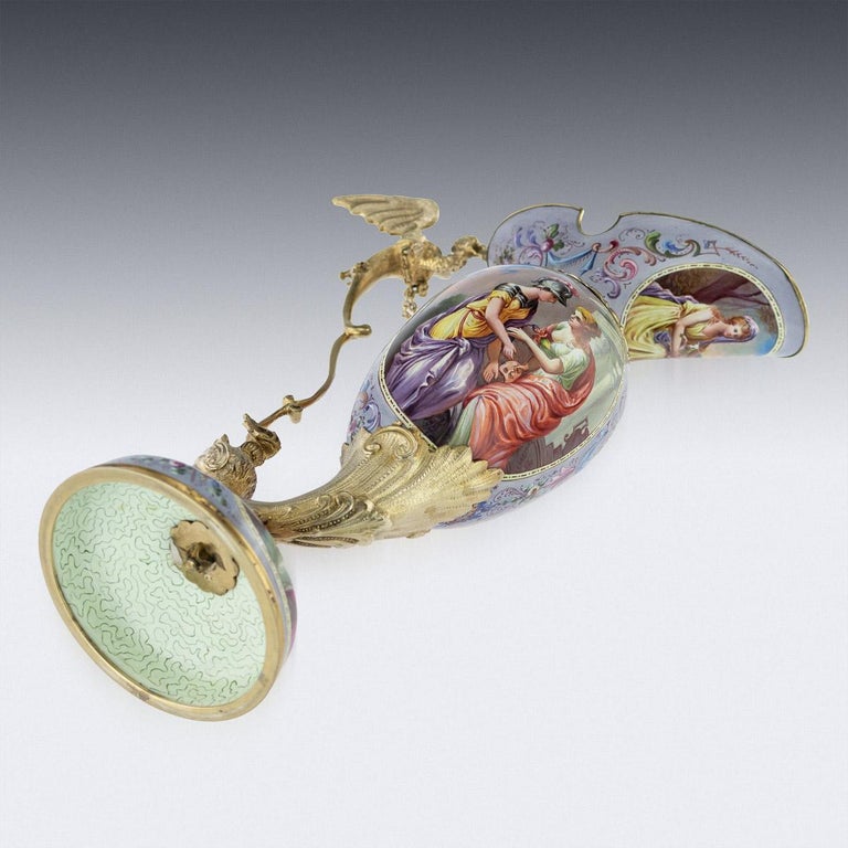 Antique Austrian Solid Silver-Gilt and Enamel Ewer, Ludwig Politzer ...