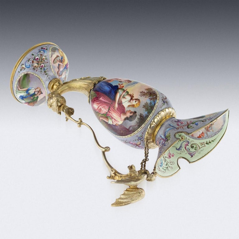 Antique Austrian Solid Silver-Gilt and Enamel Ewer, Ludwig Politzer ...
