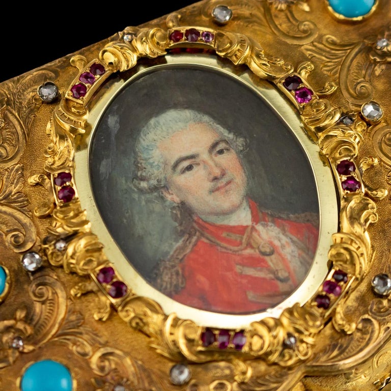 19th Century German Gem Set 14-karat Gold and Miniature Snuff Box ...