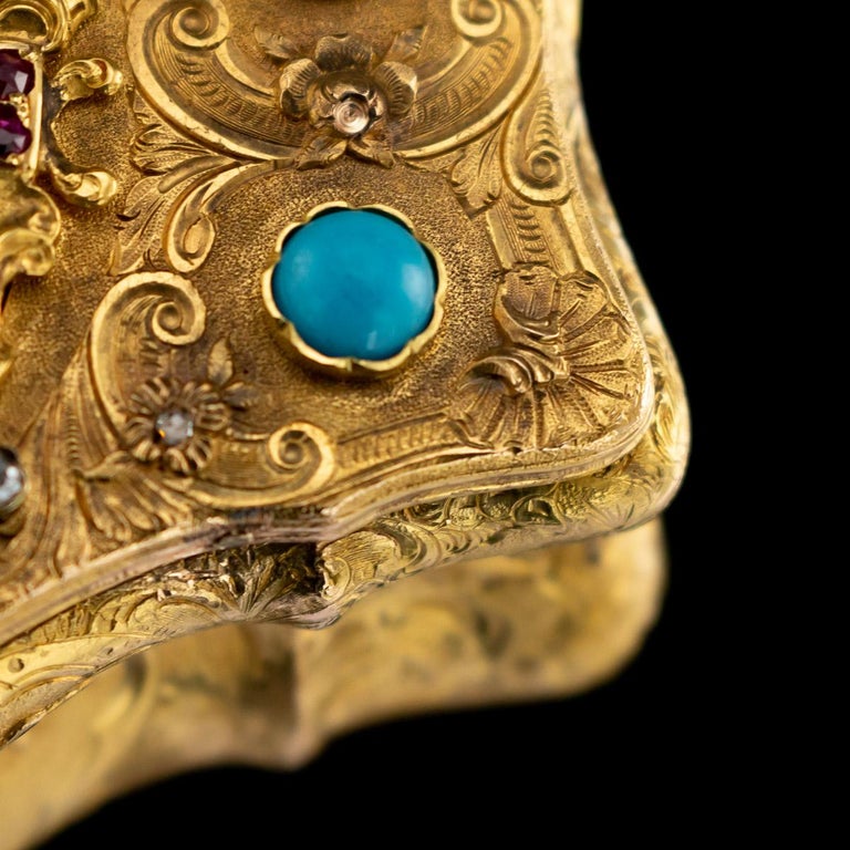 19th Century German Gem Set 14-karat Gold and Miniature Snuff Box ...