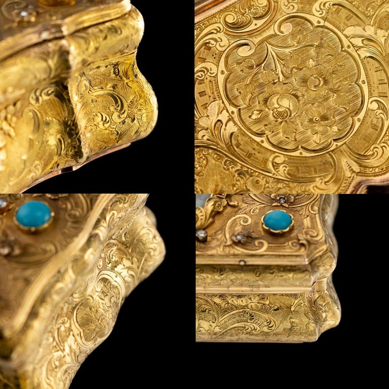 19th Century German Gem Set 14-karat Gold and Miniature Snuff Box ...