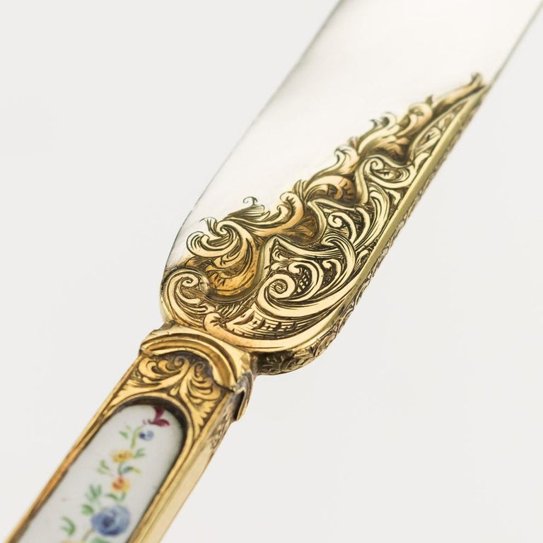 19th Century German Solid Silver-Gilt and Enamel Traveling Cutlery Set ...