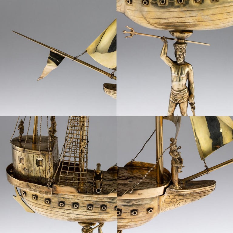 Antique German Solid Silver-Gilt Impressive Figurative Neff Ship, circa ...