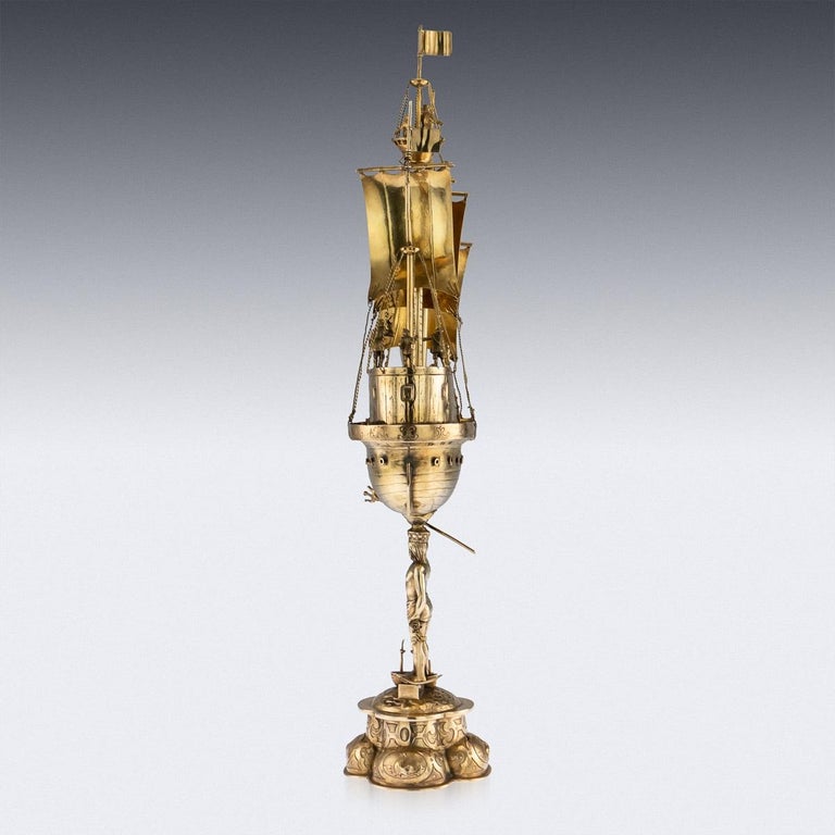 Antique German Solid Silver-Gilt Impressive Figurative Neff Ship, circa ...