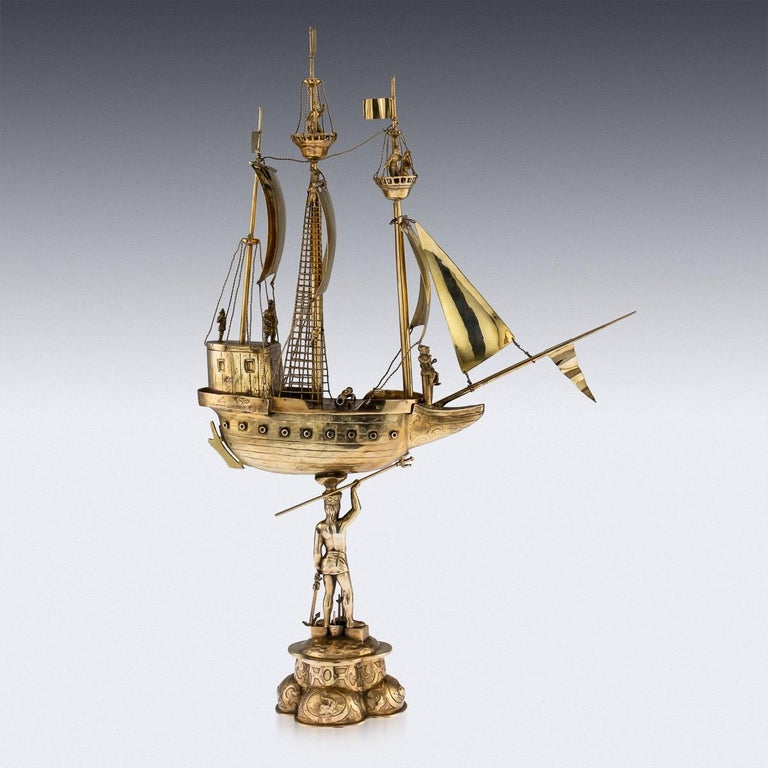 Antique German Solid Silver-Gilt Impressive Figurative Neff Ship, circa ...