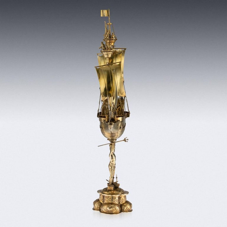 Antique German Solid Silver-Gilt Impressive Figurative Neff Ship, circa ...