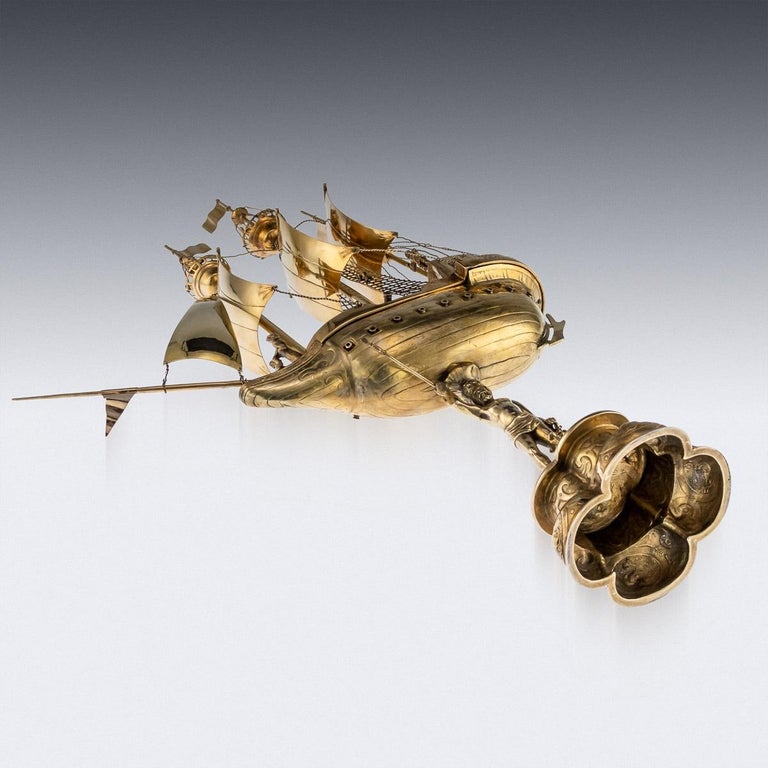 Antique German Solid Silver-Gilt Impressive Figurative Neff Ship, circa ...
