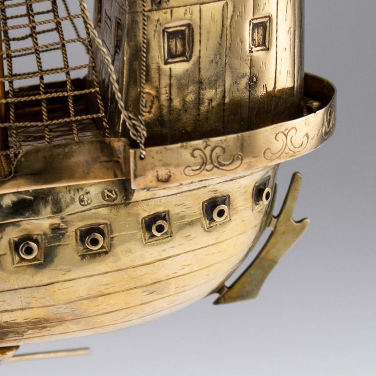 Antique German Solid Silver-Gilt Impressive Figurative Neff Ship, circa ...