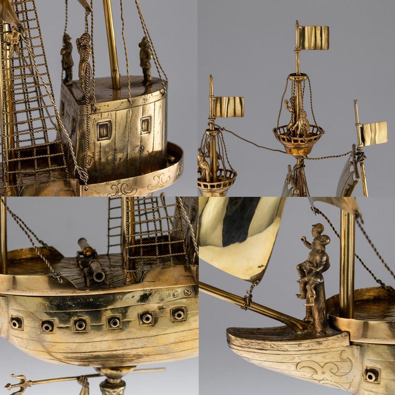 Antique German Solid Silver-Gilt Impressive Figurative Neff Ship, circa ...