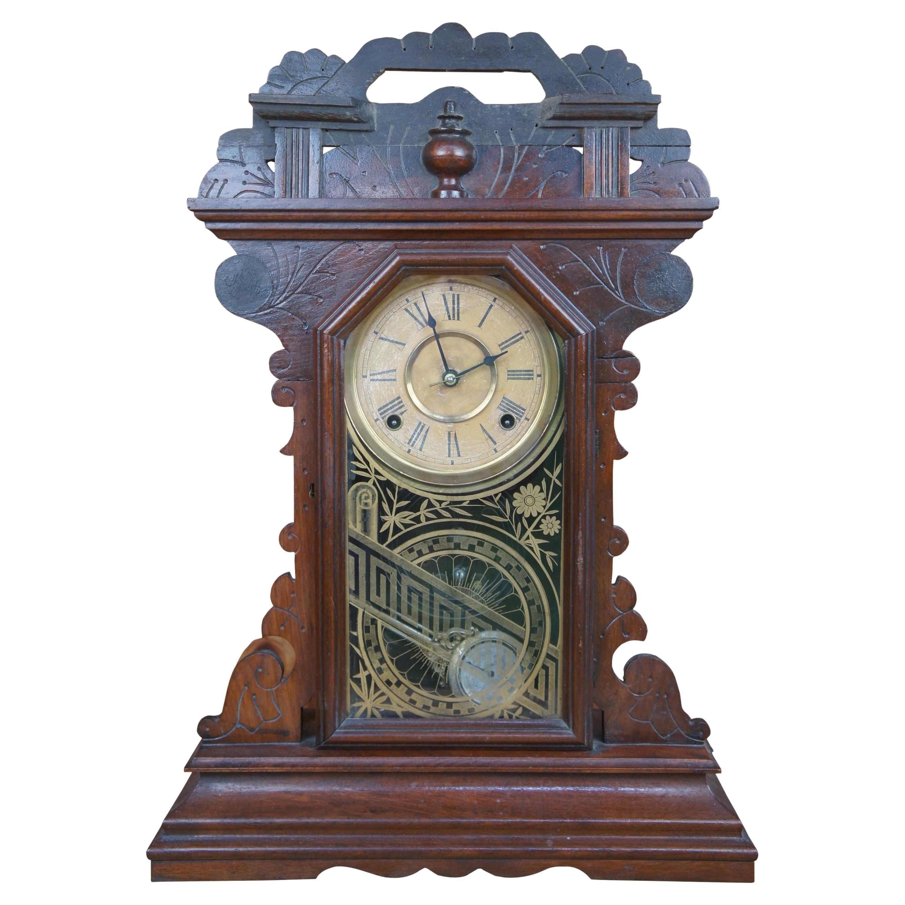 Antique 19th C Victorian Eastlake Ingraham Walnut 8 Day Parlor Mantel ...