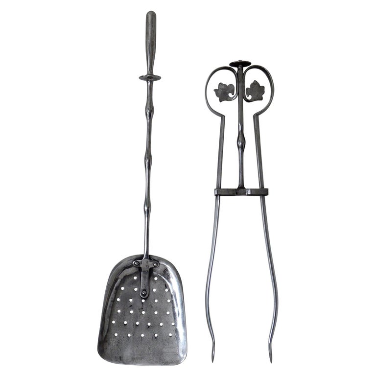 Antique 2-Piece Set of Polished Steel Fire Irons or Tools For Sale at ...