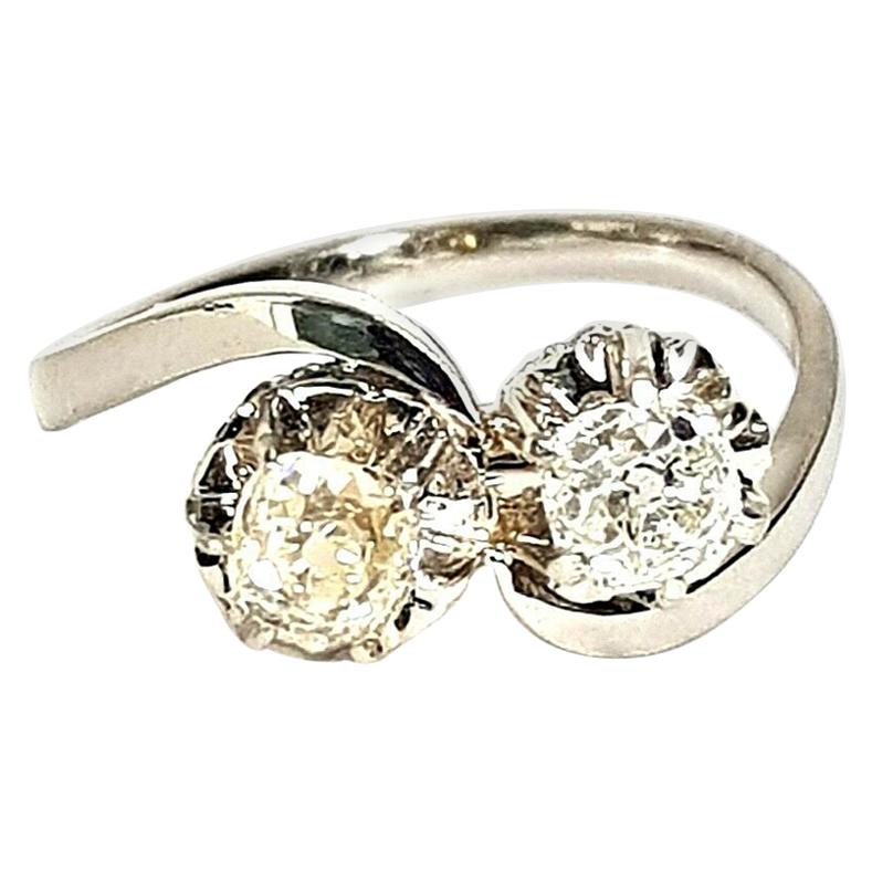 Vertical Two Stones Round Brilliant-Cut Diamond Ring For Sale at ...