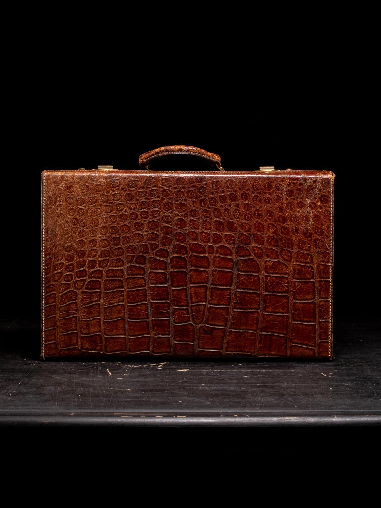 Antique 20th C Handmade Crocodile Travel Overnight Suitcase For Sale at ...