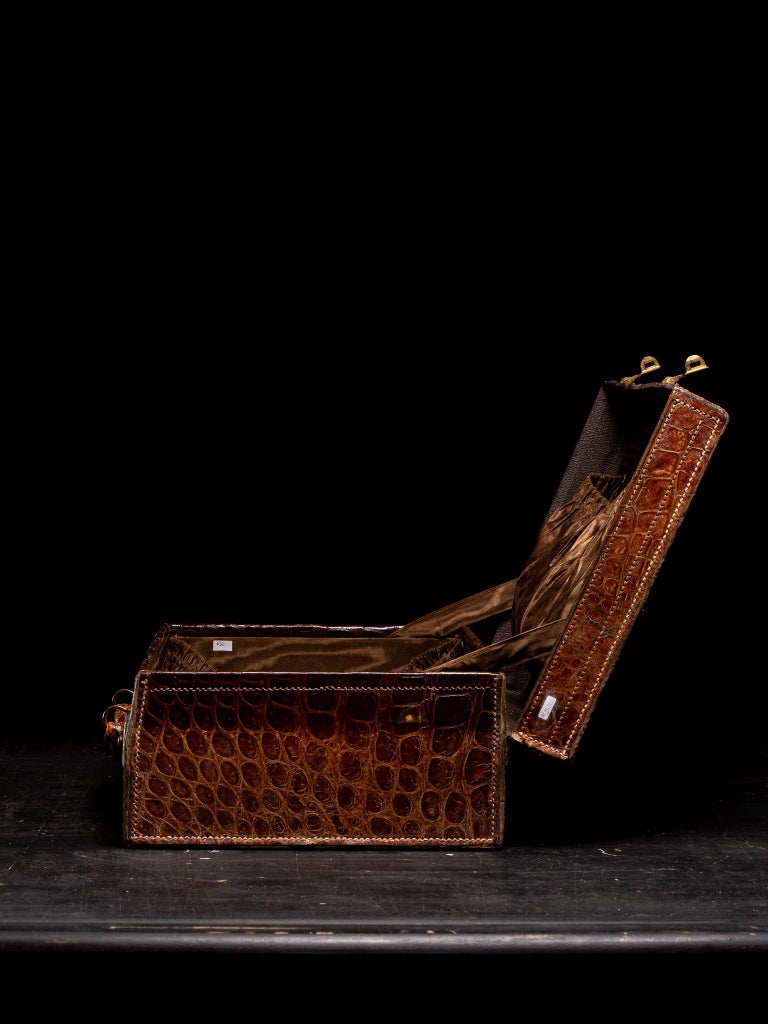 Antique 20th C Handmade Crocodile Travel Overnight Suitcase For Sale at ...