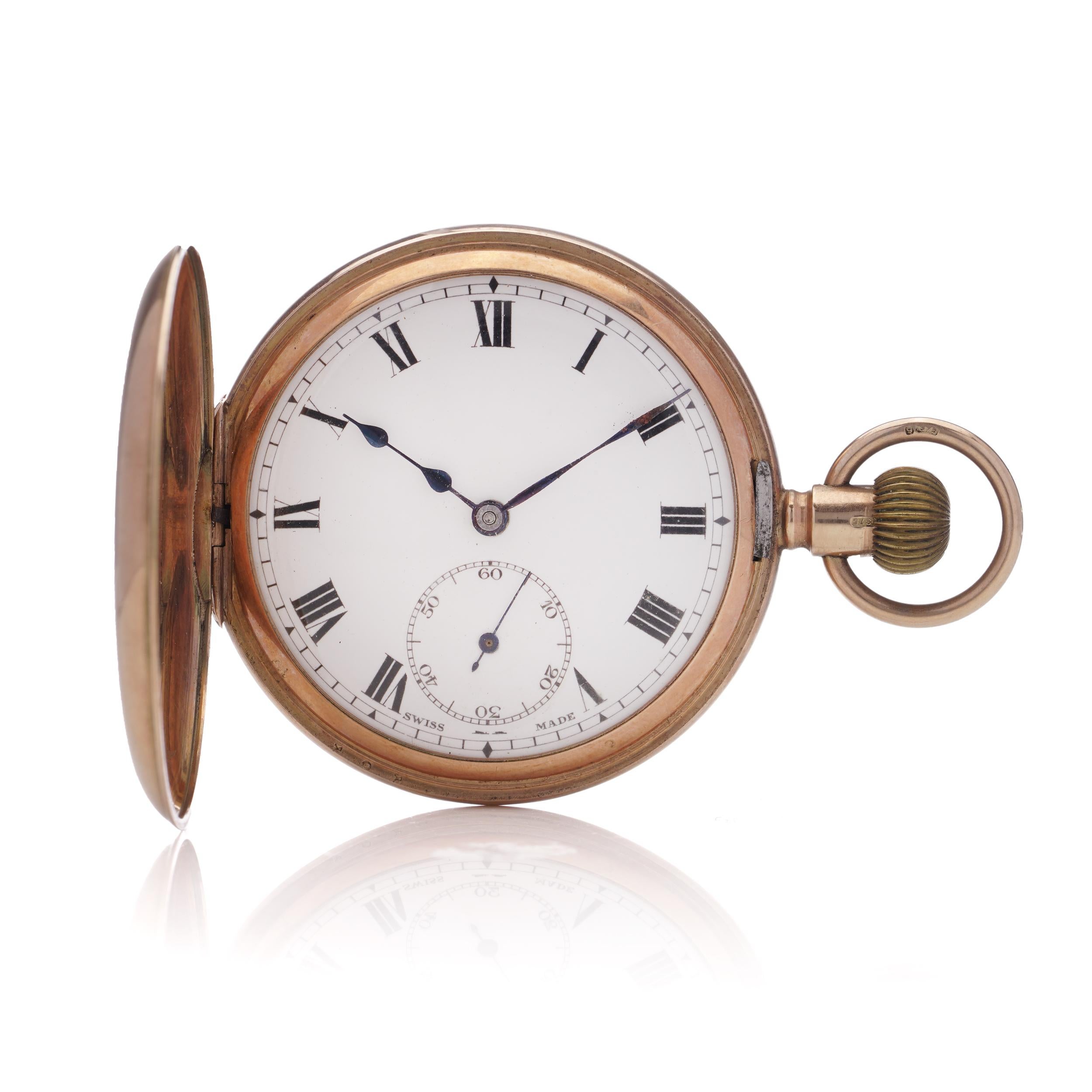 Antique 20th-century 9kt rose gold half-hunter pocket watch For Sale at ...