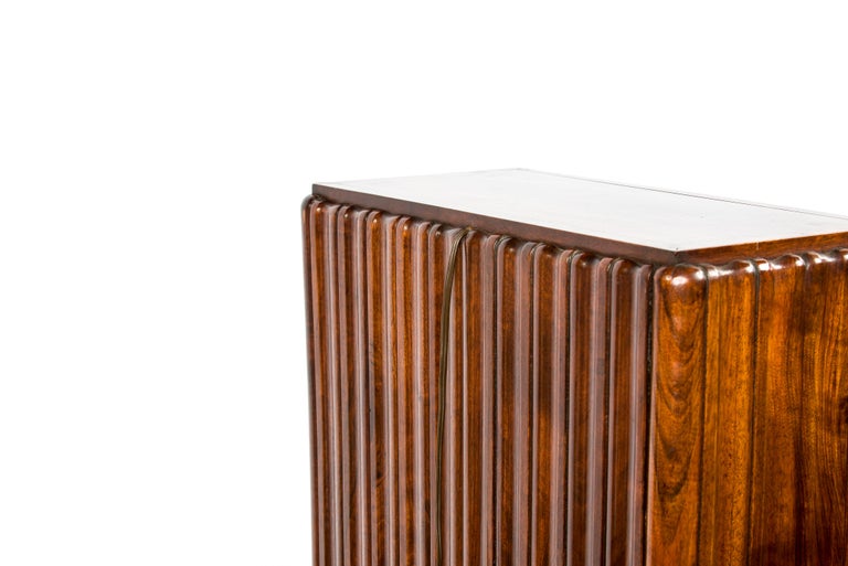 Antique 20th Century Art Deco Fluted Dry Bar in Teak Wood with Glazed ...