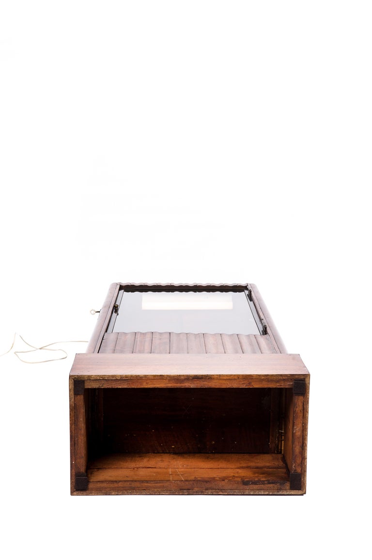 Antique 20th Century Art Deco Fluted Dry Bar in Teak Wood with Glazed ...