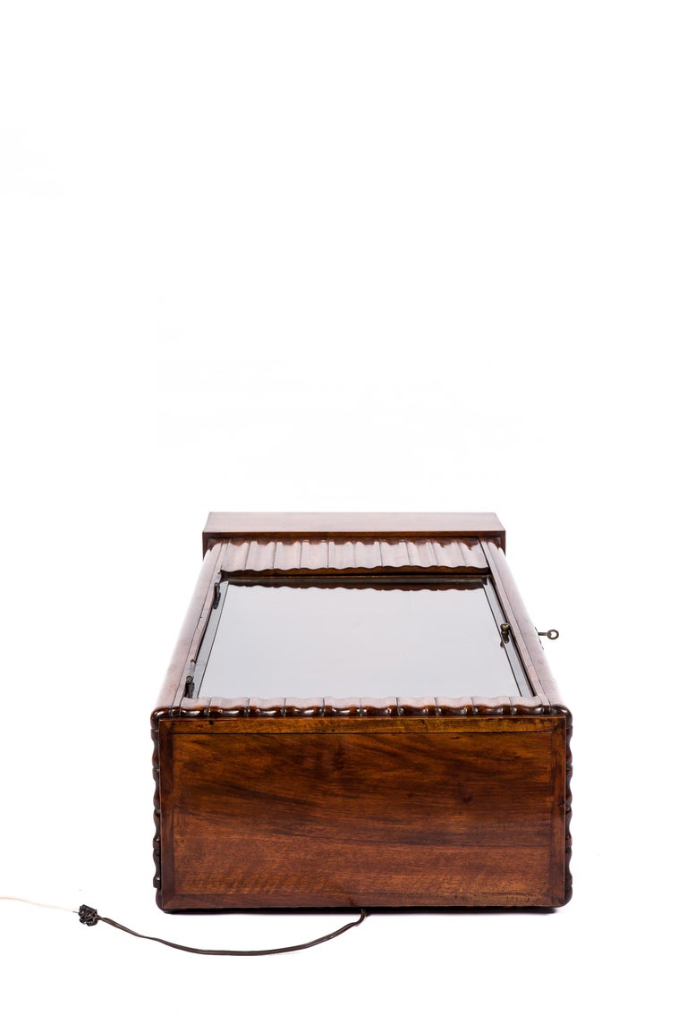 Antique 20th Century Art Deco Fluted Dry Bar in Teak Wood with Glazed ...