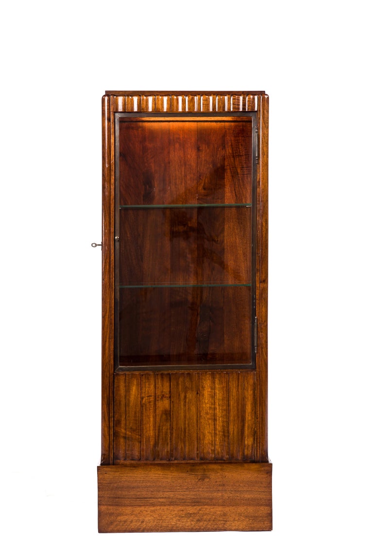 Antique 20th Century Art Deco Fluted Dry Bar in Teak Wood with Glazed ...