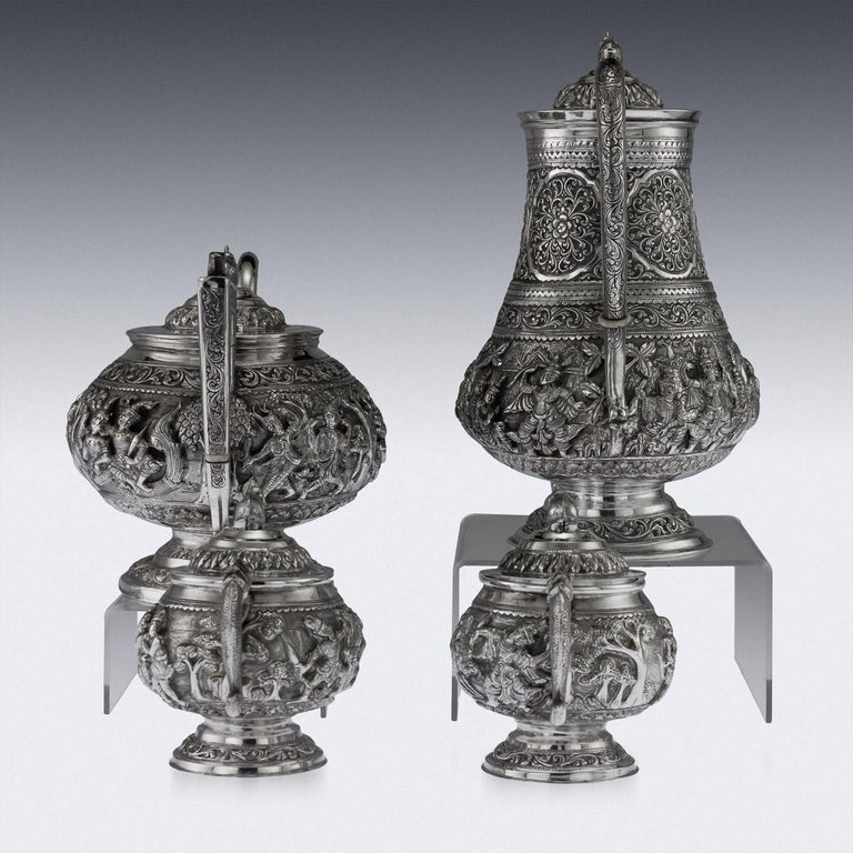 Antique 20th Century Burmese Solid Silver Tea and Coffee Set on Tray ...