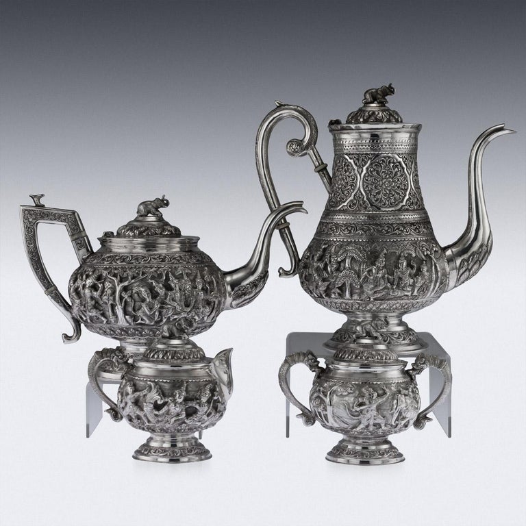 Antique 20th Century Burmese Solid Silver Tea and Coffee Set on Tray ...