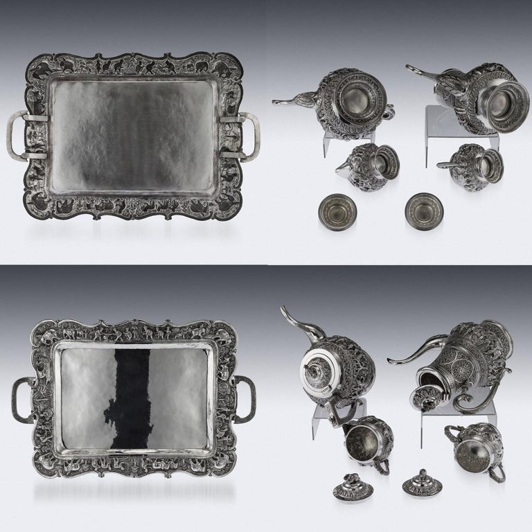 Antique 20th Century Burmese Solid Silver Tea and Coffee Set on Tray ...