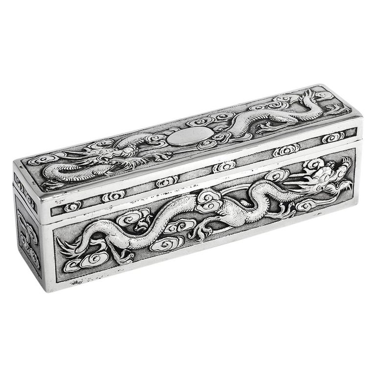 Antique 20th Century Chinese Export Solid Silver Presentation Box For ...