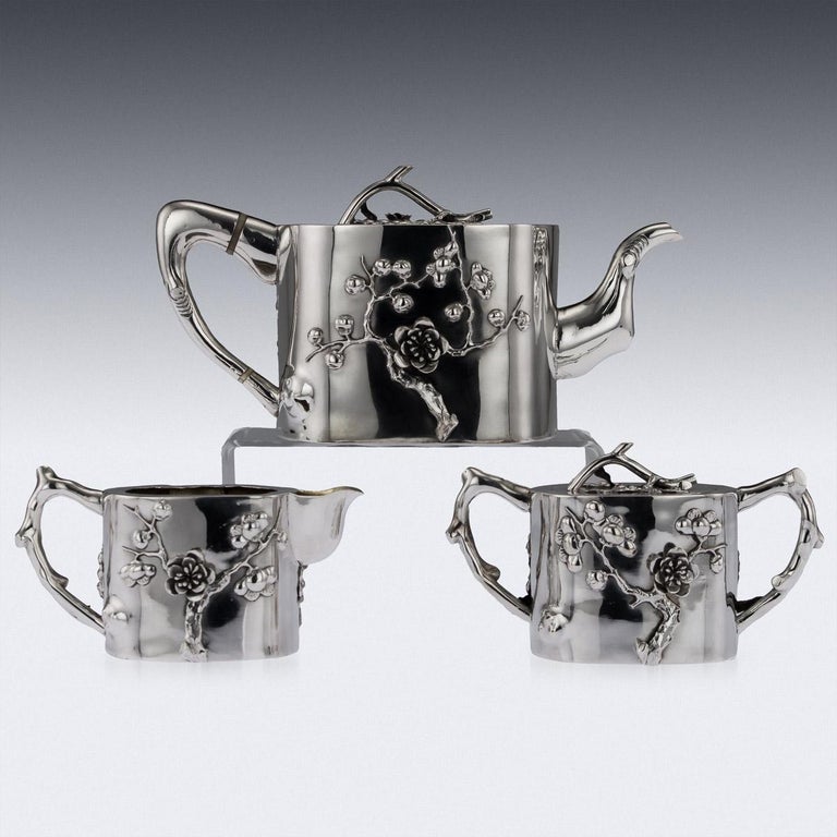 Antique 20th Century Chinese Export Solid Silver Three-Piece Tea Set on ...