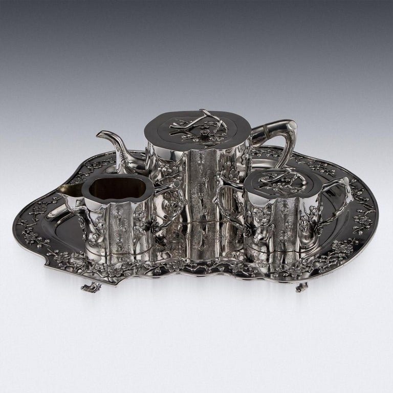Antique 20th Century Chinese Export Solid Silver Three-Piece Tea Set on ...