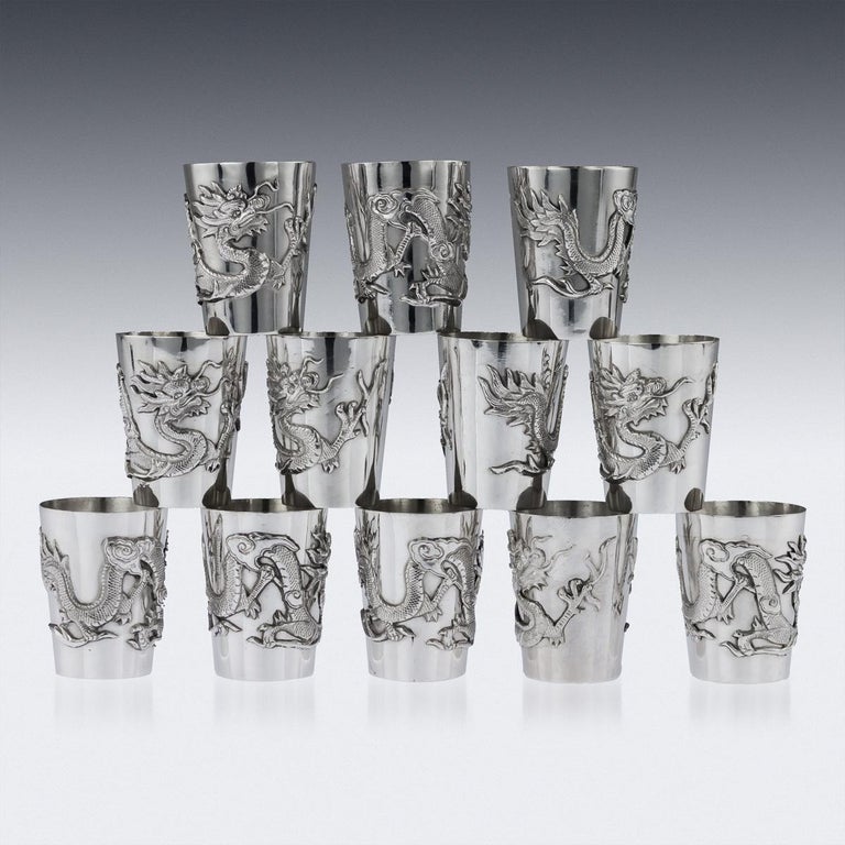 Antique 20th Century Chinese Solid Silver Dragon Sake Set on Tray ...