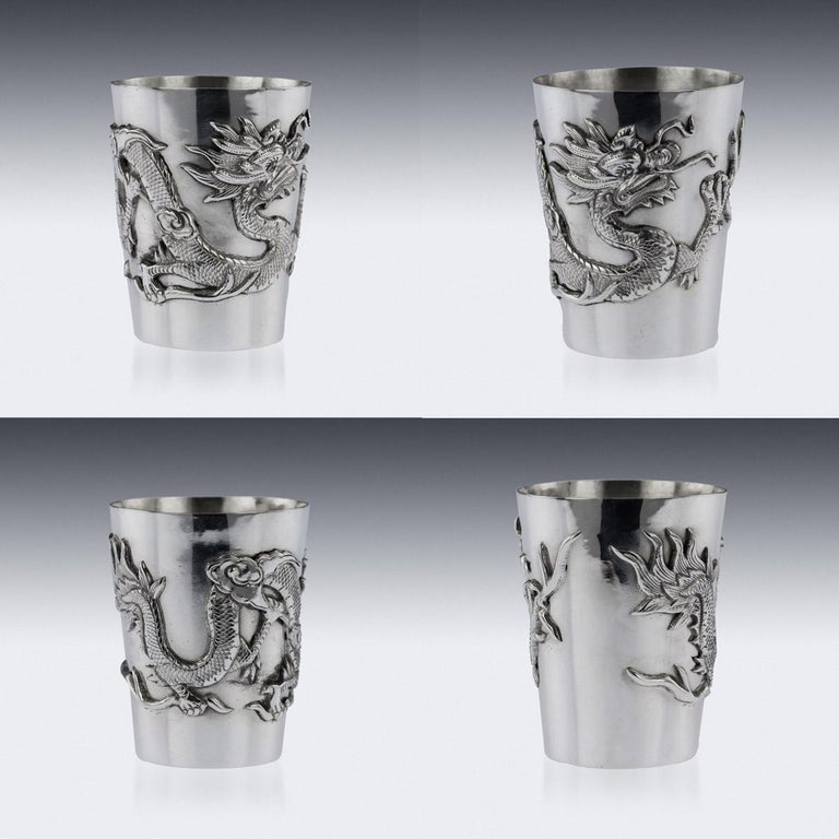 Antique 20th Century Chinese Solid Silver Dragon Sake Set on Tray ...