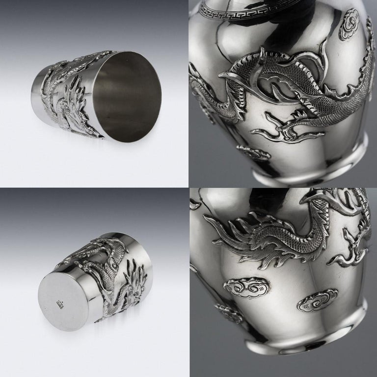 Antique 20th Century Chinese Solid Silver Dragon Sake Set on Tray ...