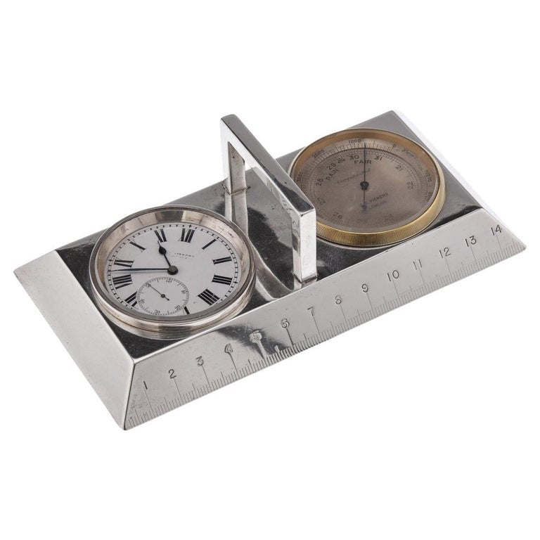 Antique 20th Century English Solid Silver Clock, Ruler and Thermometer ...