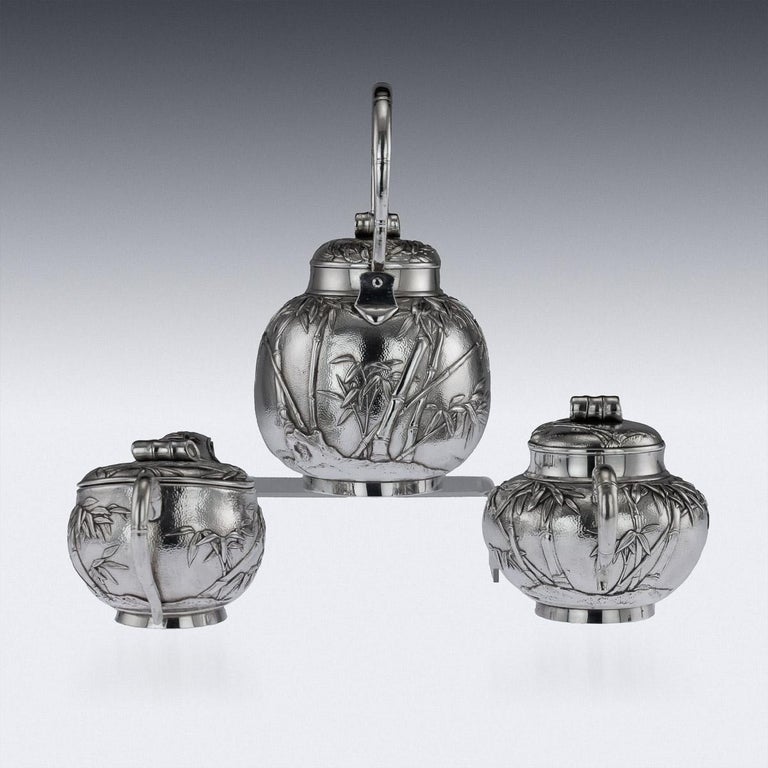 Antique 20th Century Japanese Meiji Solid Silver Three Piece Tea Set ...