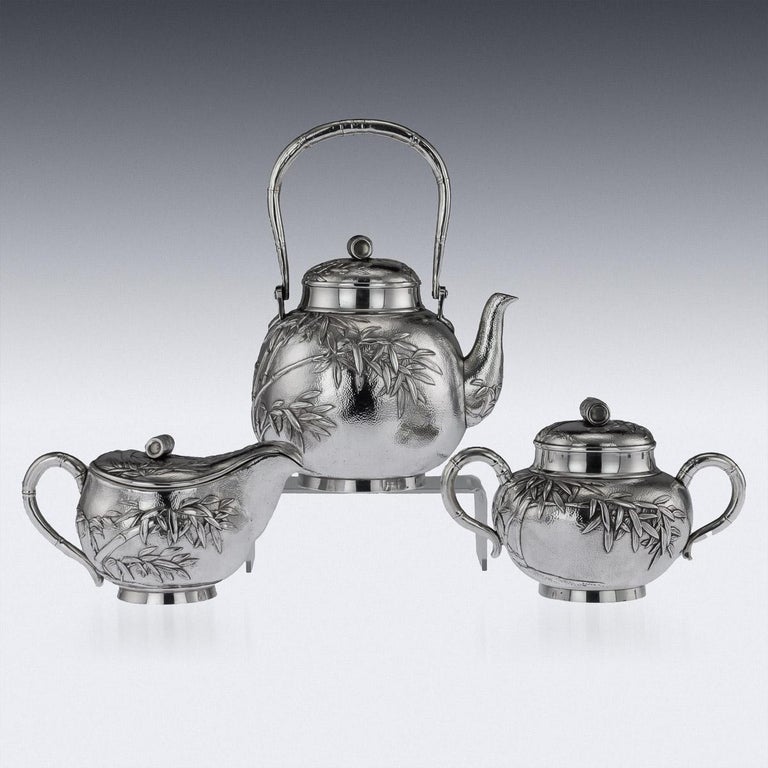 Antique 20th Century Japanese Meiji Solid Silver Three Piece Tea Set ...