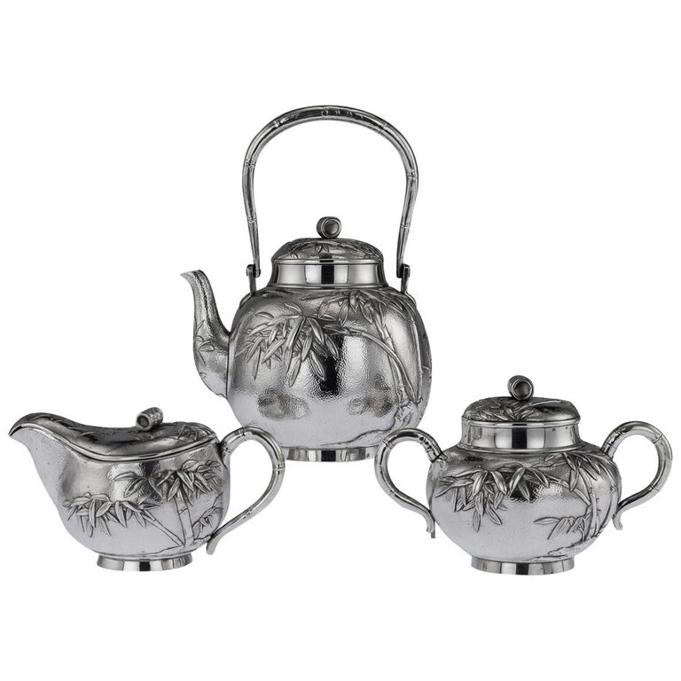 Antique 20th Century Japanese Meiji Solid Silver Three Piece Tea Set ...