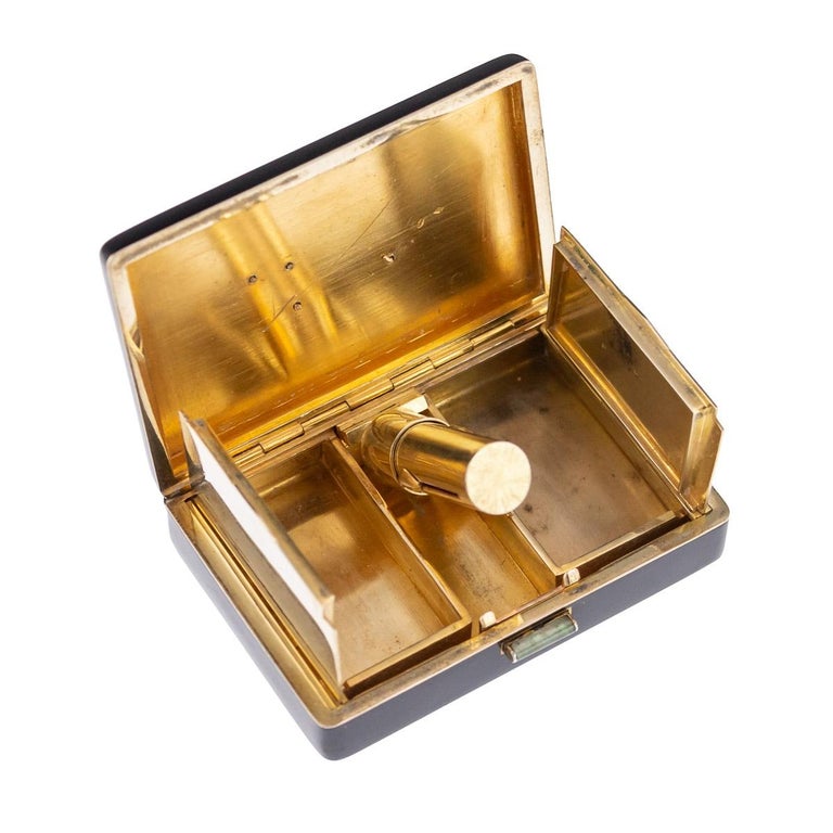 Antique Art Deco 18-Karat Gold, Lacquer, Jade and Diamond Vanity Case ...