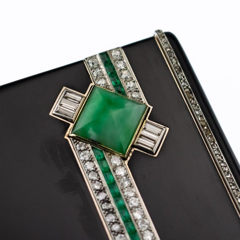 Antique Art Deco 18-Karat Gold, Lacquer, Jade and Diamond Vanity Case ...