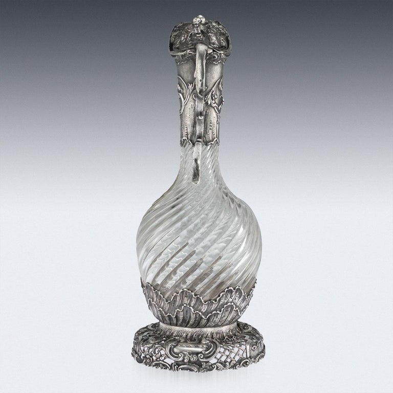 Antique Dutch Solid Silver Mounted Glass Decorative Claret Jug, circa ...