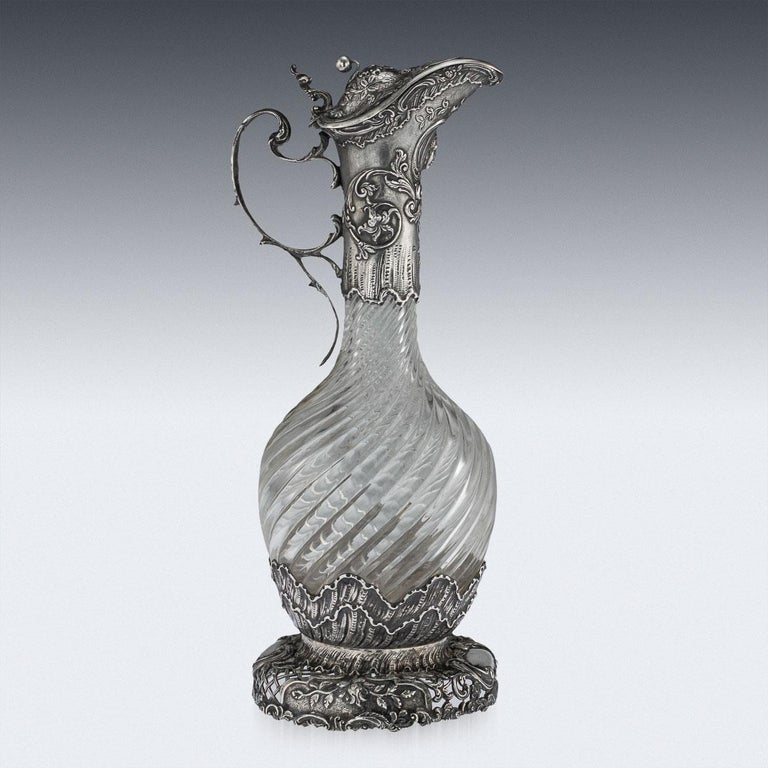 Antique Dutch Solid Silver Mounted Glass Decorative Claret Jug, circa ...