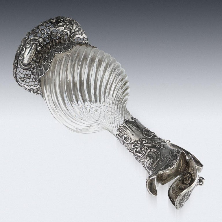 Antique Dutch Solid Silver Mounted Glass Decorative Claret Jug, circa ...
