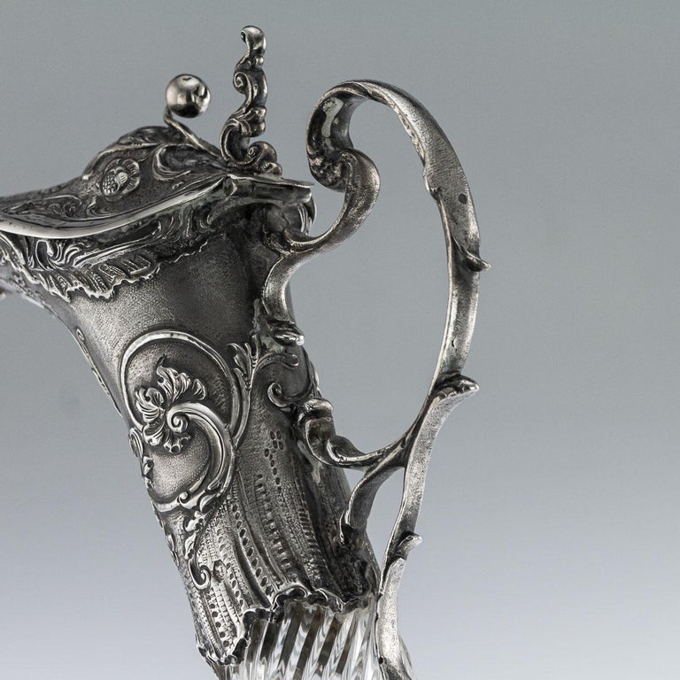 Antique Dutch Solid Silver Mounted Glass Decorative Claret Jug, circa ...