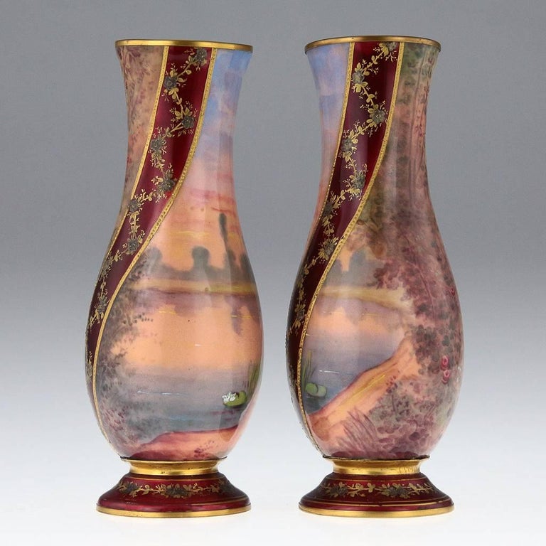 Antique French Limoges Pair of Hand-Painted Enamel Vases, circa 1910 at ...