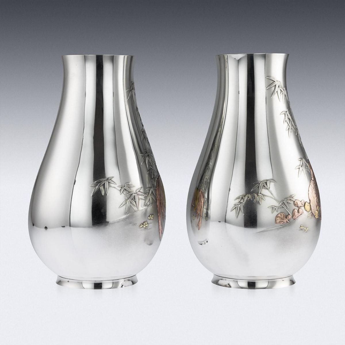 Antique Japanese Exceptional Solid Silver Vases, Ametani Yumin, circa ...