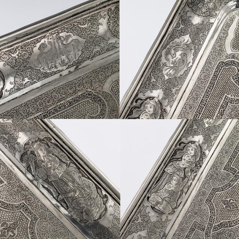 Antique Persian Solid Silver Massive Wall Plaque / Tray, Vafadar, circa ...