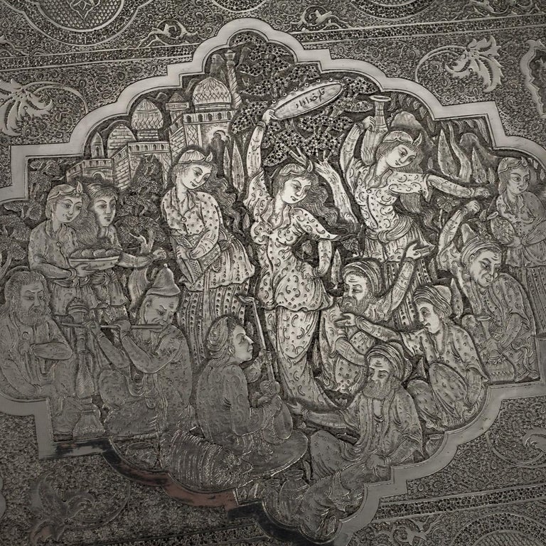 Antique Persian Solid Silver Massive Wall Plaque / Tray, Vafadar, circa ...