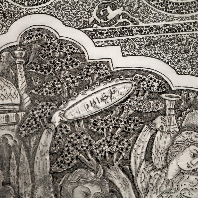 Antique Persian Solid Silver Massive Wall Plaque / Tray, Vafadar, circa ...